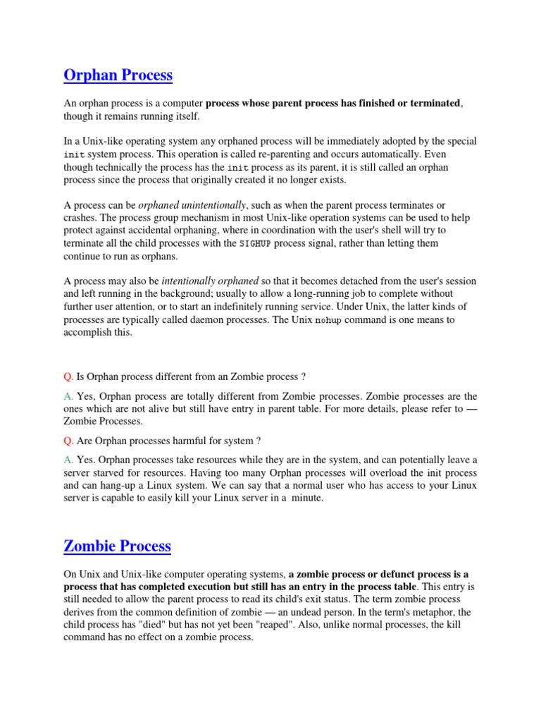 Orphan, Zombie, Daemon Process in Linux | PDF | Concurrent Computing ...