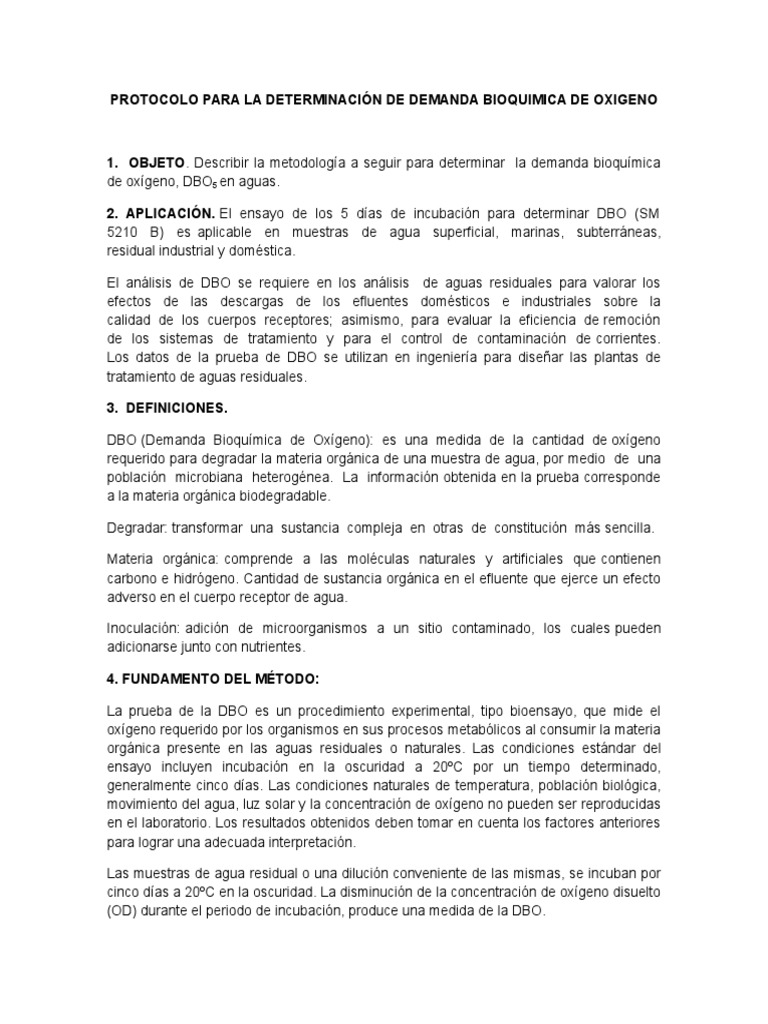 Procedimiento Dbo | PDF | Aguas residuales | Agua