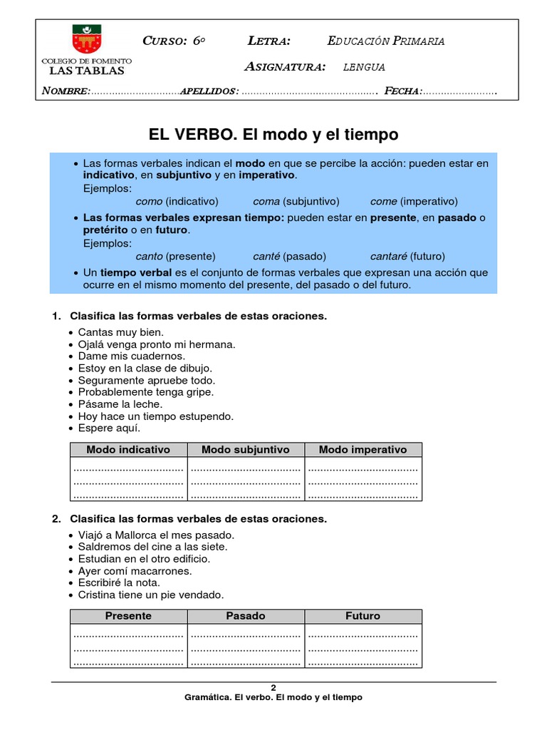 El Verbo. El Modo y El Tiempo | PDF | Verbo | Gramática