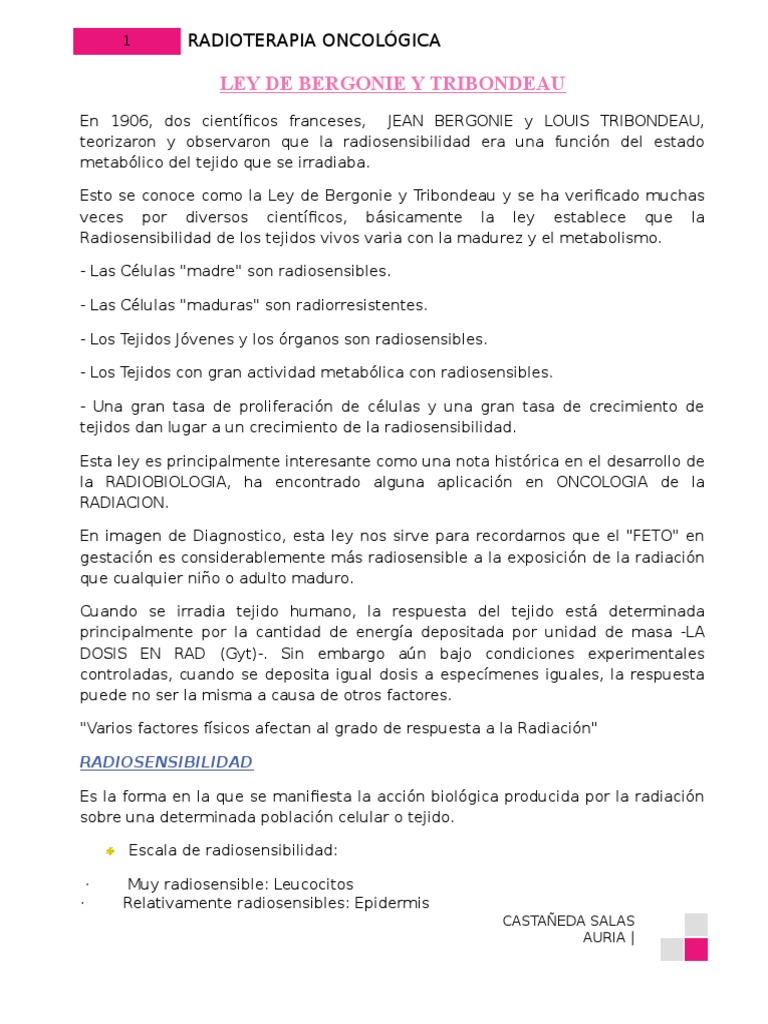 Radioterapia Ley de Bergonie y Tribondeau | PDF | Terapia de radiación ...