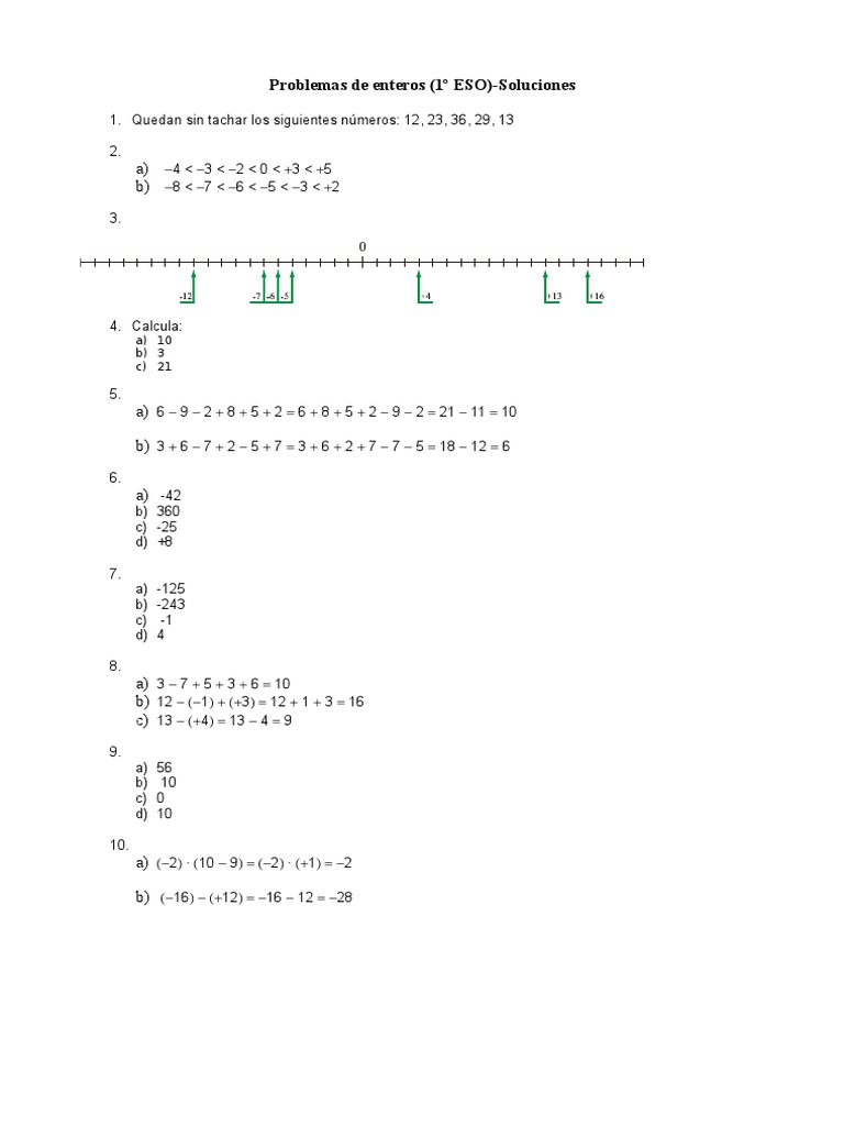 Problemas de Enteros-1º ESO-soluciones | PDF | Métodos y materiales de enseñanza