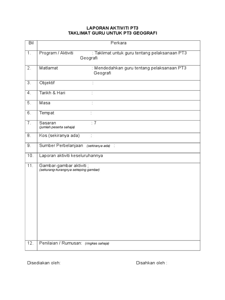 Contoh Format Laporan Aktiviti PT3 | PDF