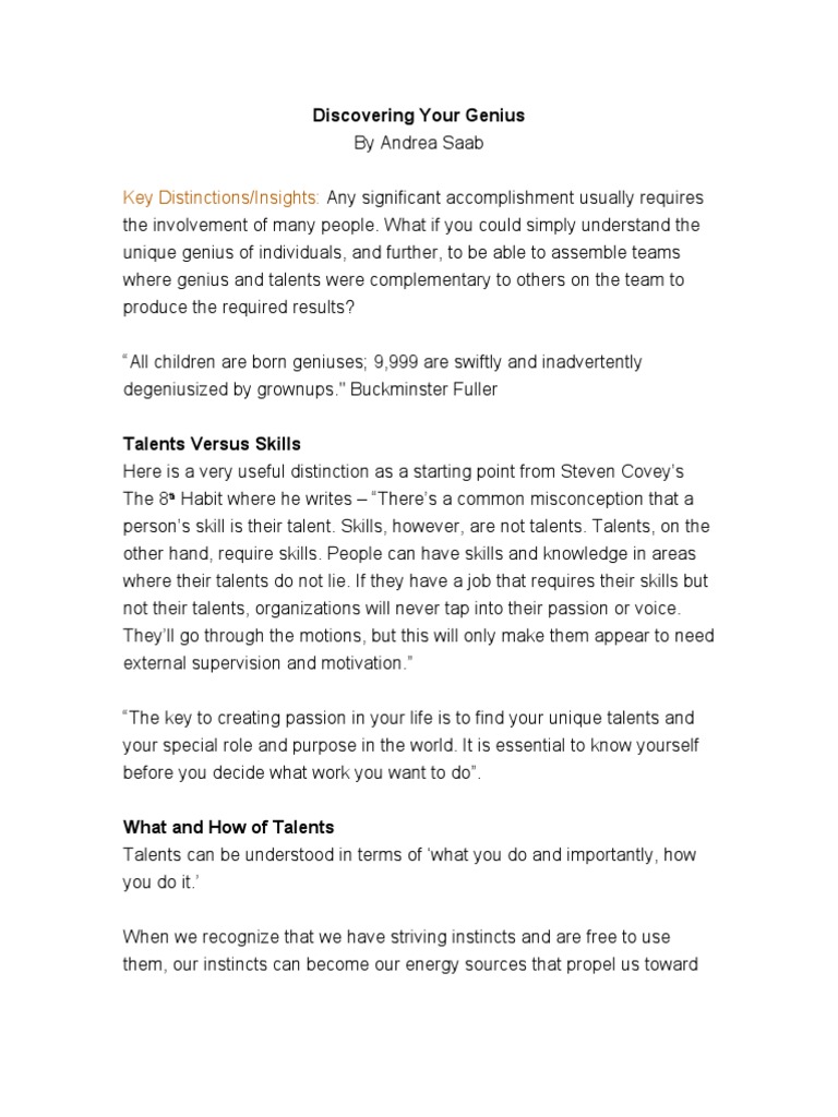 Discovering Your Genius - Kolbe | PDF | Instinct | Innovation