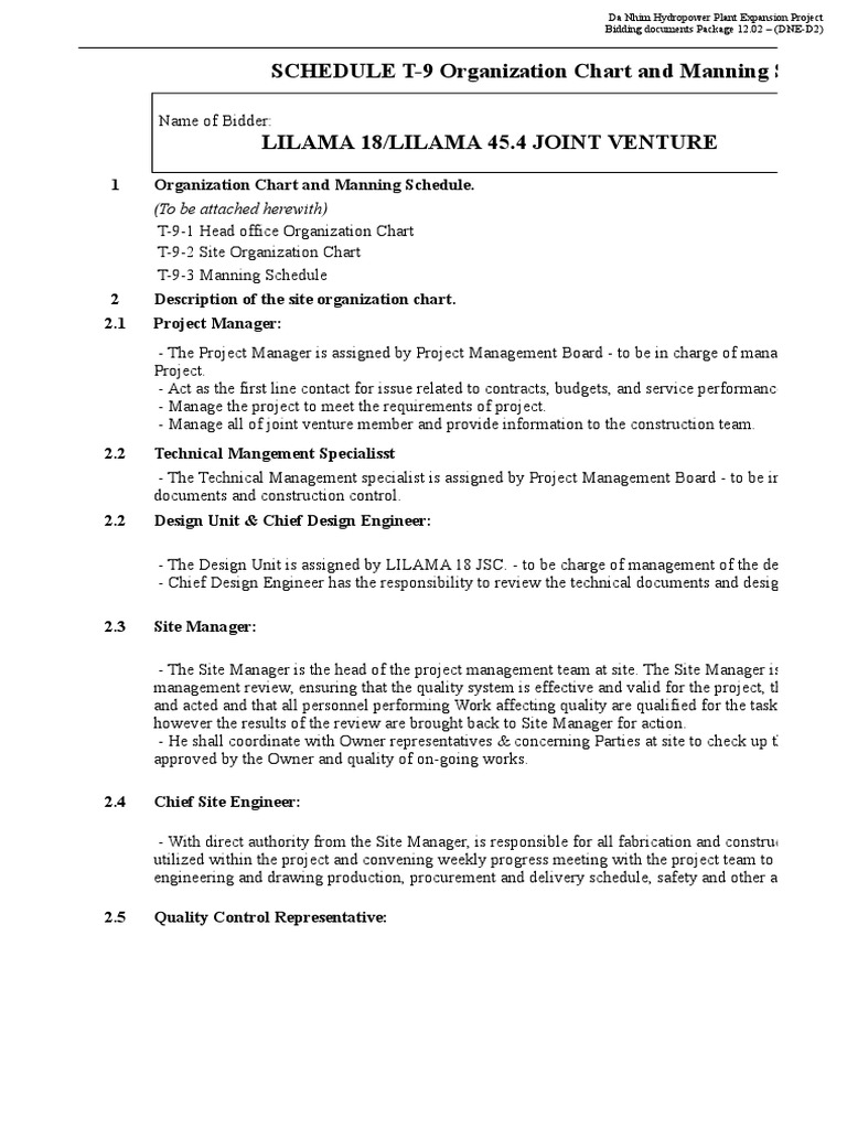 T-9-Organization Chart and Manning Schedule | Project Management ...