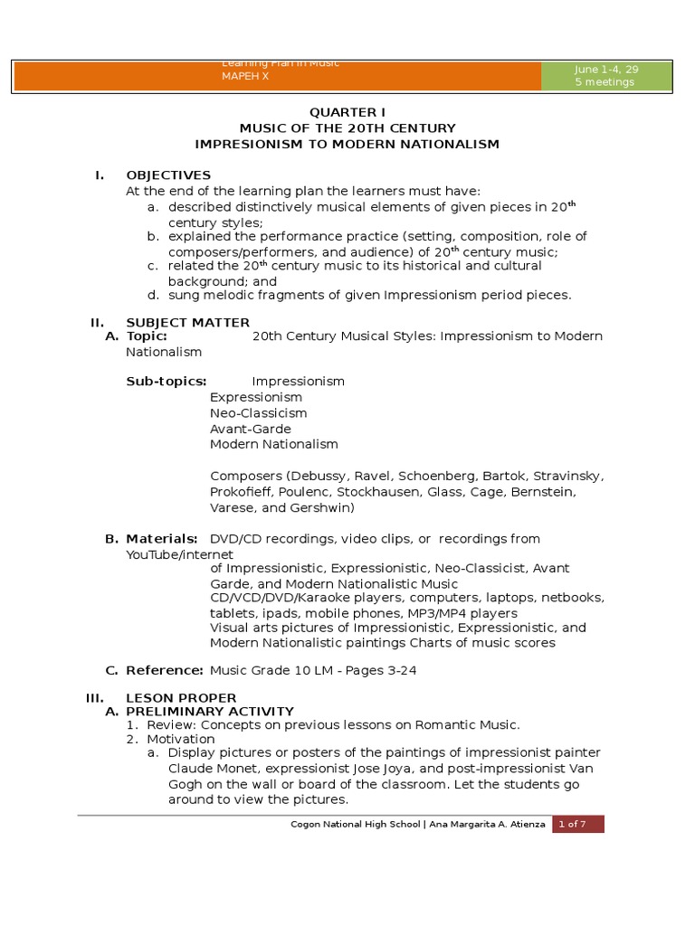 Music - Learning Plan | PDF | Impressionism | Composers