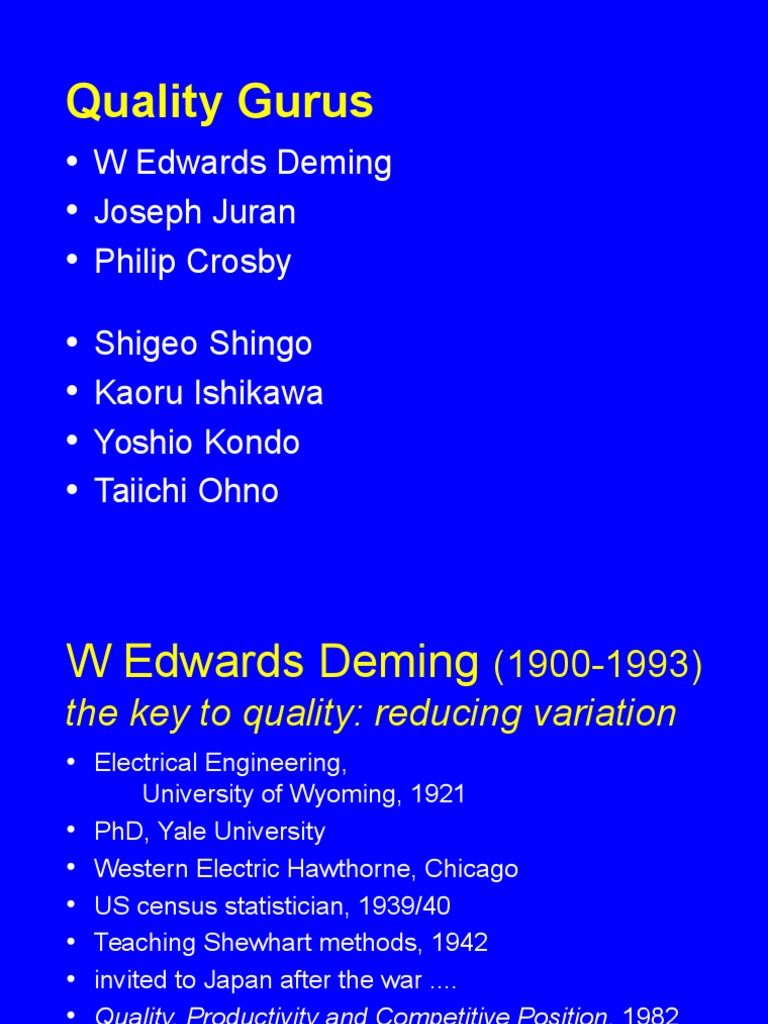 Quality Gurus: W Edwards Deming Joseph Juran Philip Crosby Shigeo ...