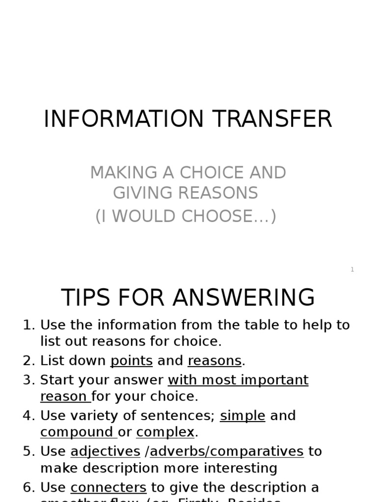 Information Transfer: Choosing Wisely | PDF | Food And Drink | Nutrition