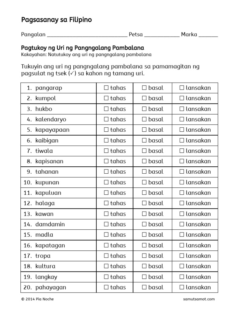 Uri ng Pangngalang Pambalana | PDF