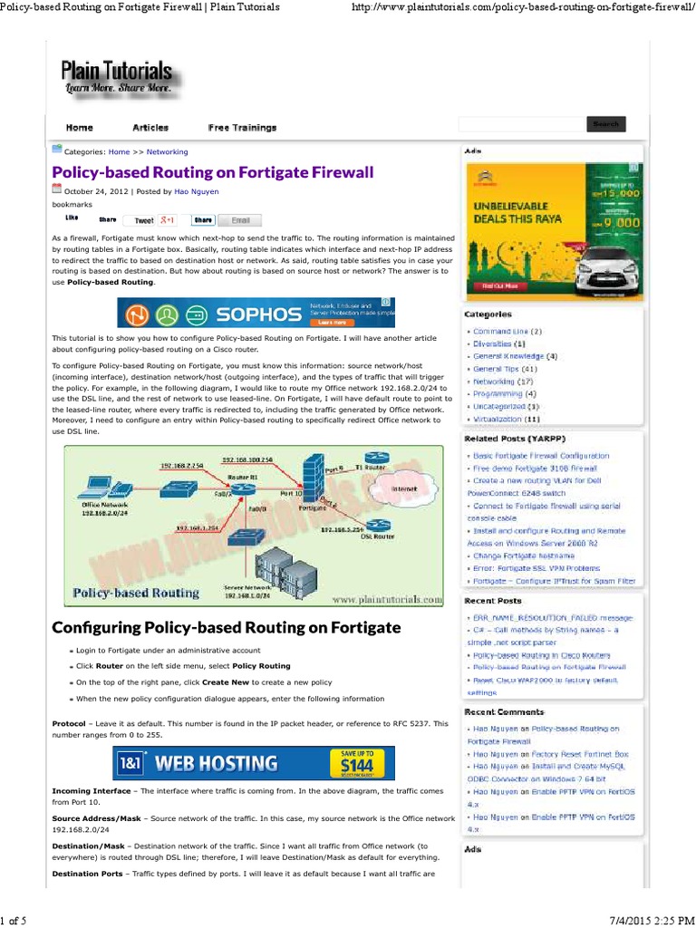 Policy-Based Routing On Fortigate Firewall - Plain Tutorials PDF | PDF | Router (Computing ...