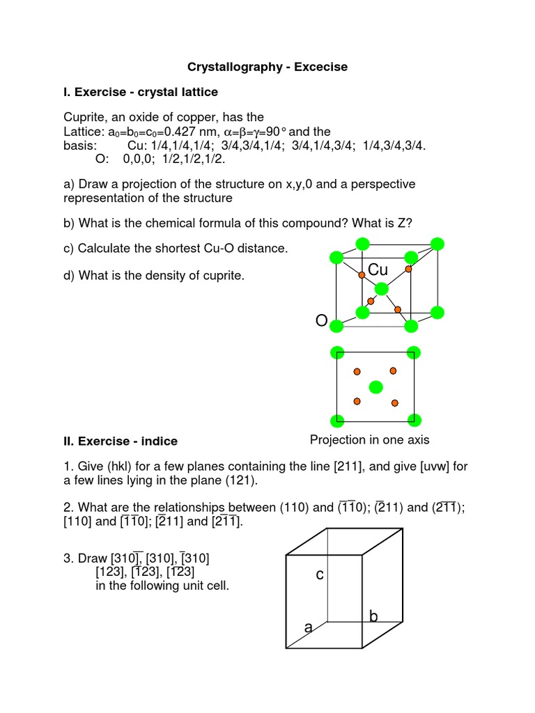 Cuprite Crystal Structure Exercises | PDF | Crystal Structure | Mineralogy