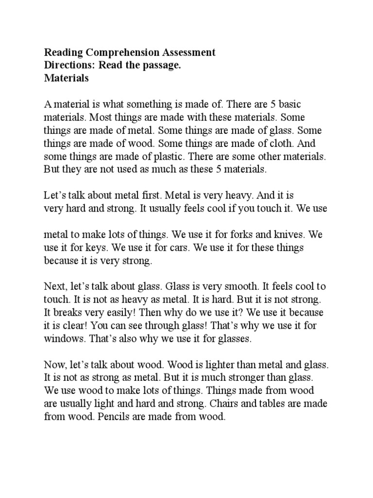 Reading Comprehension | PDF | Wood | Glasses