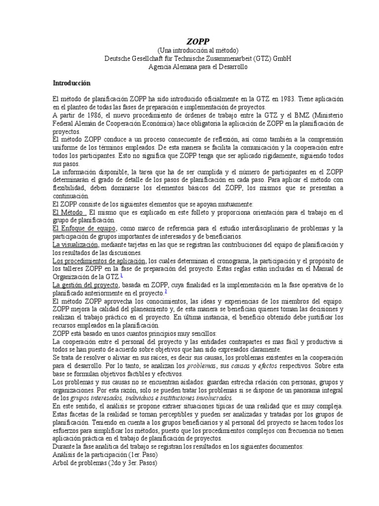 Introducción al Método ZOPP en Proyectos | PDF | Cooperación ...