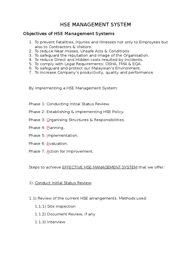 Hse Management System | PDF | Occupational Safety And Health ...