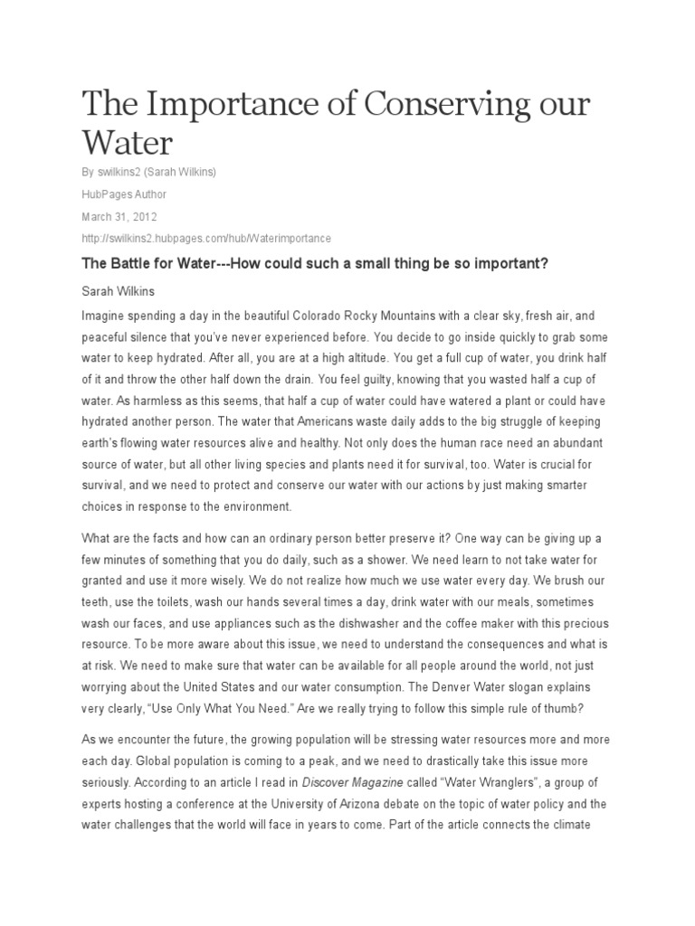 The Importance of Conserving Our Water | PDF | Water Resources | Water ...