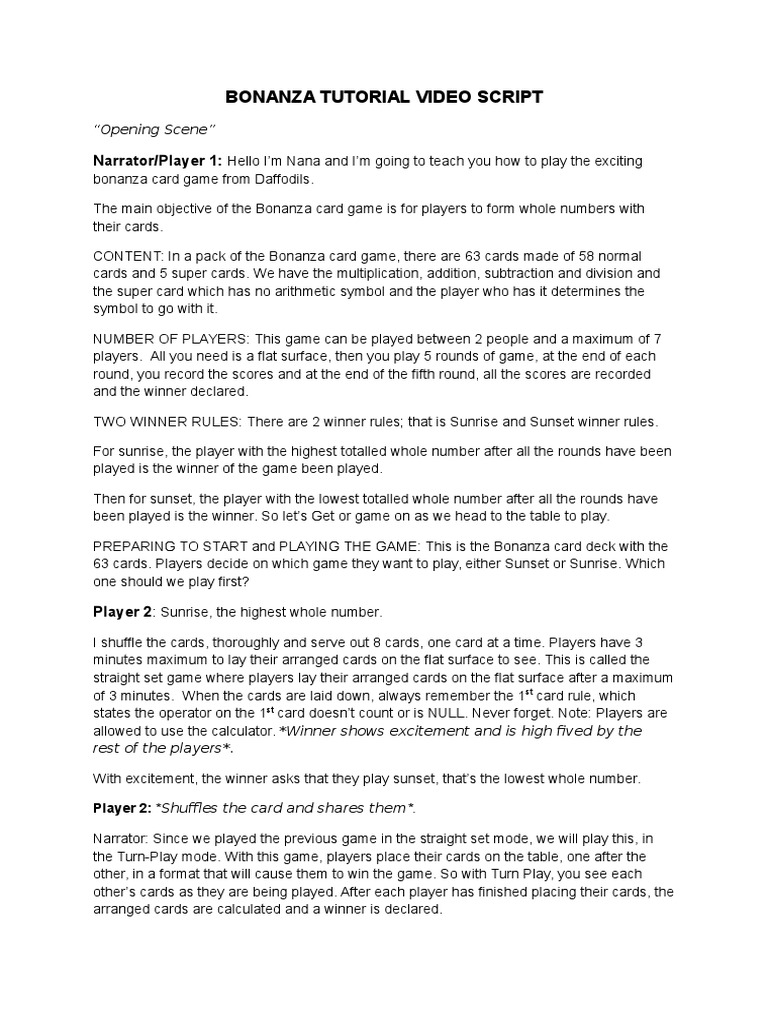 Bonanza Script | PDF | Ephemera | Toys