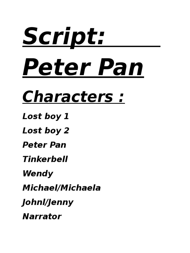 Script Peter Pan | Peter Pan | Wendy Darling