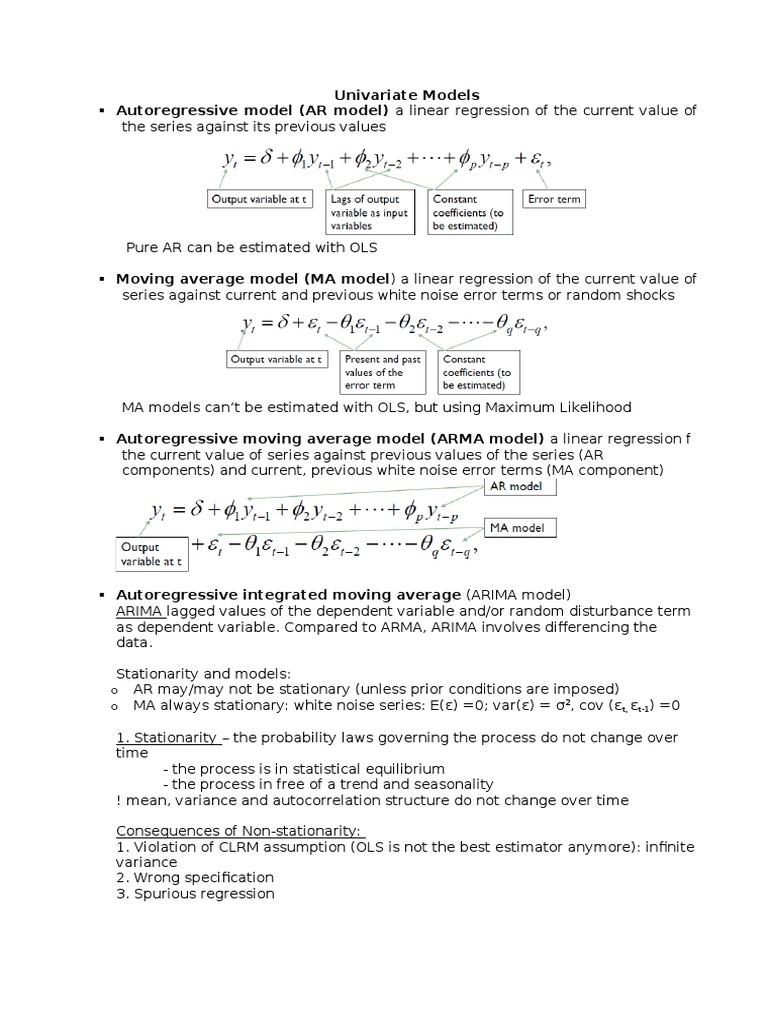 Time Series Summary | PDF | Vector Autoregression | Autoregressive Integrated Moving Average