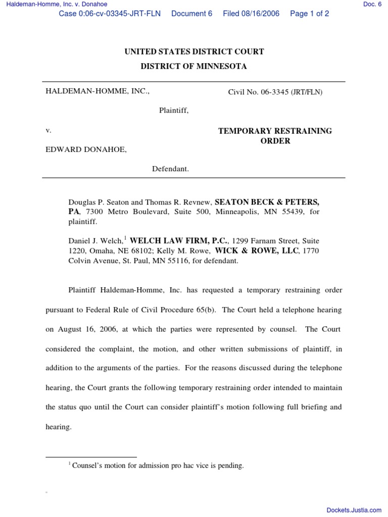 Haldeman-Homme, Inc. v. Donahoe - Document No. 6 | PDF | Injunction ...