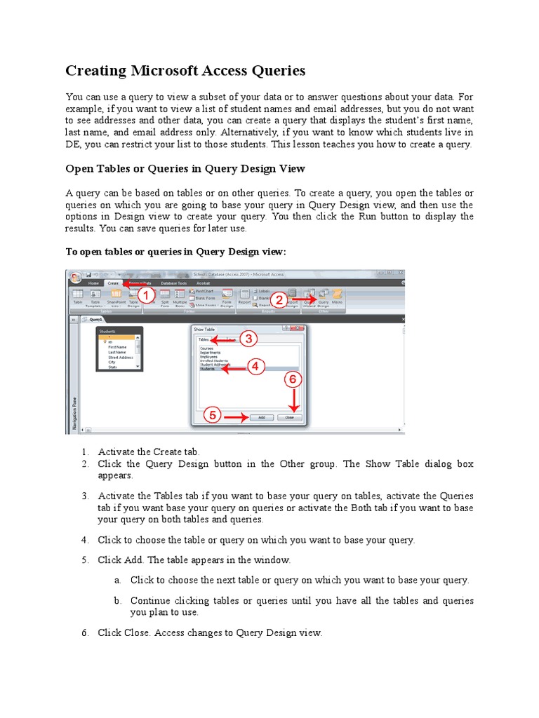 Creating Microsoft Access Queries | PDF | Table (Database) | Tab (Gui)
