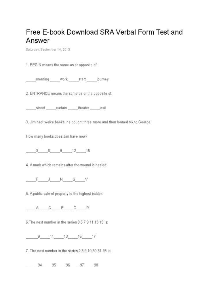 Sra Verbal Exam | Nature