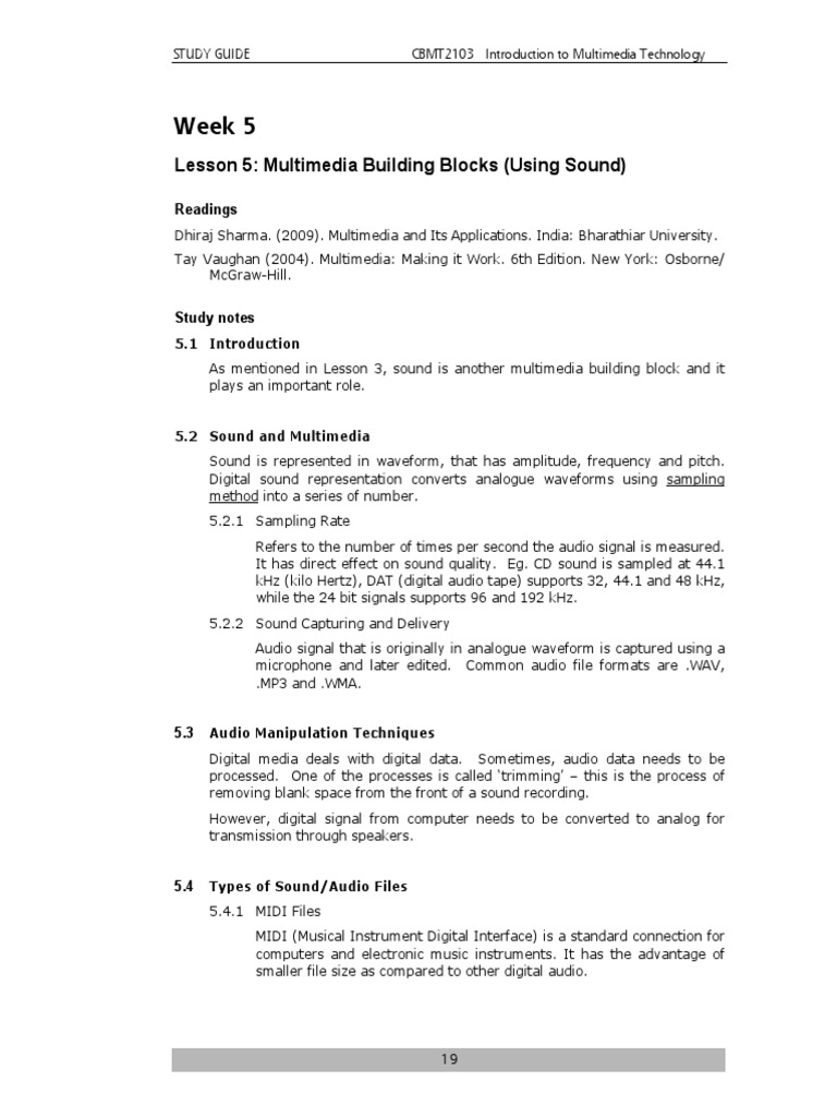 Week 5: Lesson 5: Multimedia Building Blocks (Using Sound) | PDF ...