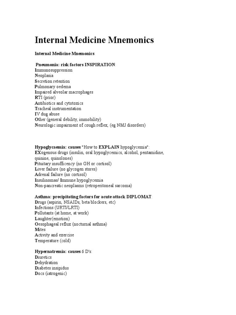 Internal Medicine Mnemonics | PDF | Systemic Lupus Erythematosus | Cough