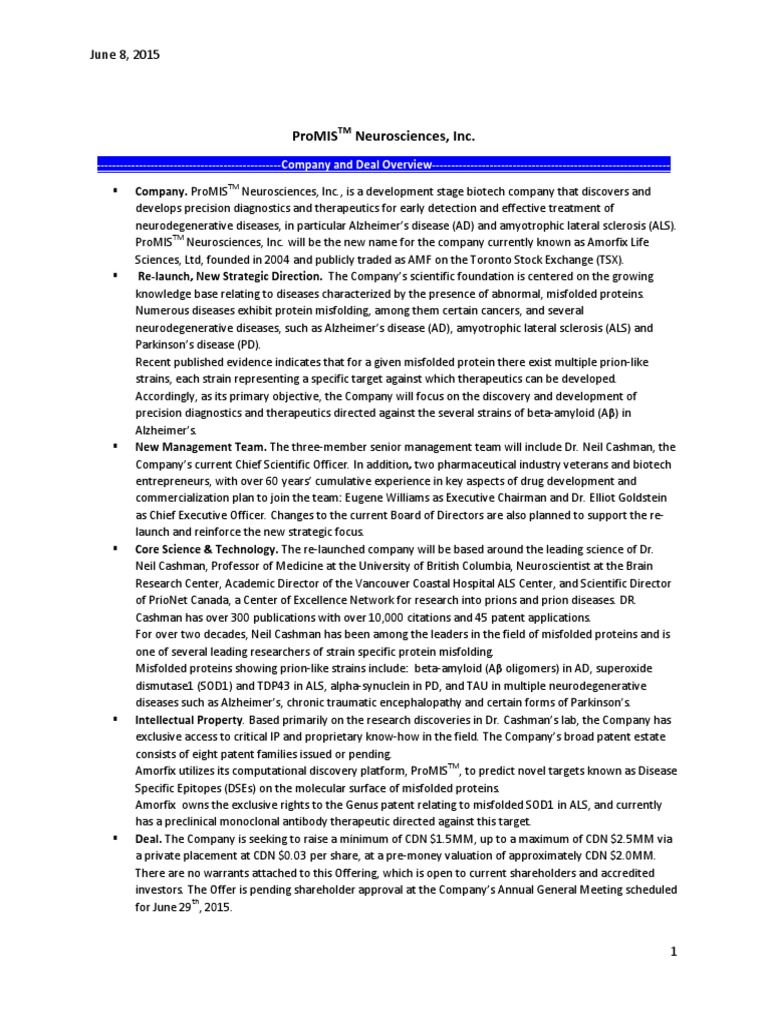 ProMIS NS | PDF | Alzheimer's Disease | Diseases And Disorders