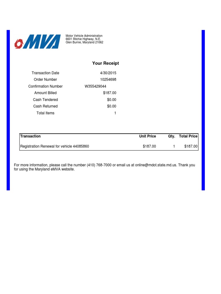 DMV Registration Renewal Receipt | PDF