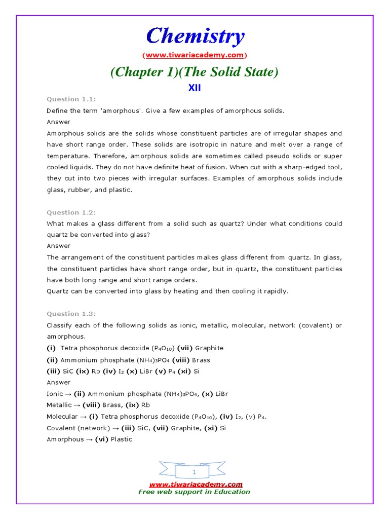 Chemistry The Solid State Exercise | PDF | Ferromagnetism | Magnetism