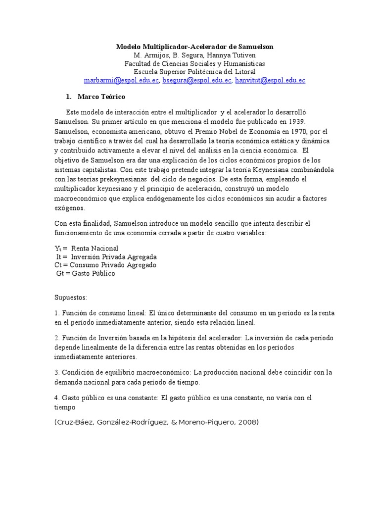 Modelo MultiplicadorAcelerador de Samuelson | PDF | Economía keynesiana | Macroeconómica