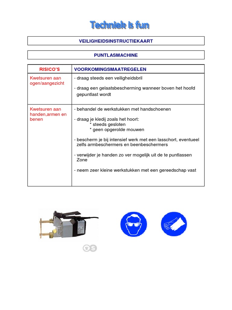Veiligheidsinstructiekaart Puntlasmachine | PDF
