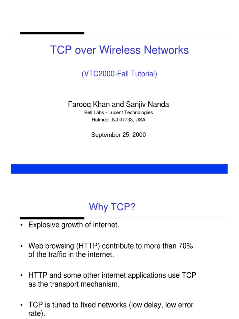 TCP Over Wireless | PDF | Transmission Control Protocol | Network ...