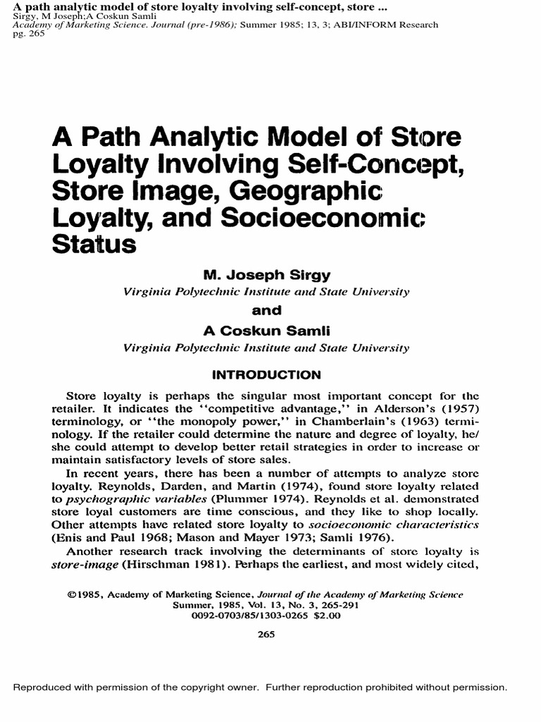 A Path Analytic Model of Store Loyalty Involving Self-Concept, Store ...