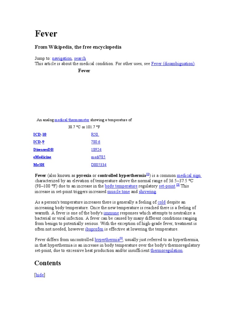 Fever - Wikipedia | PDF | Fever | Hyperthermia