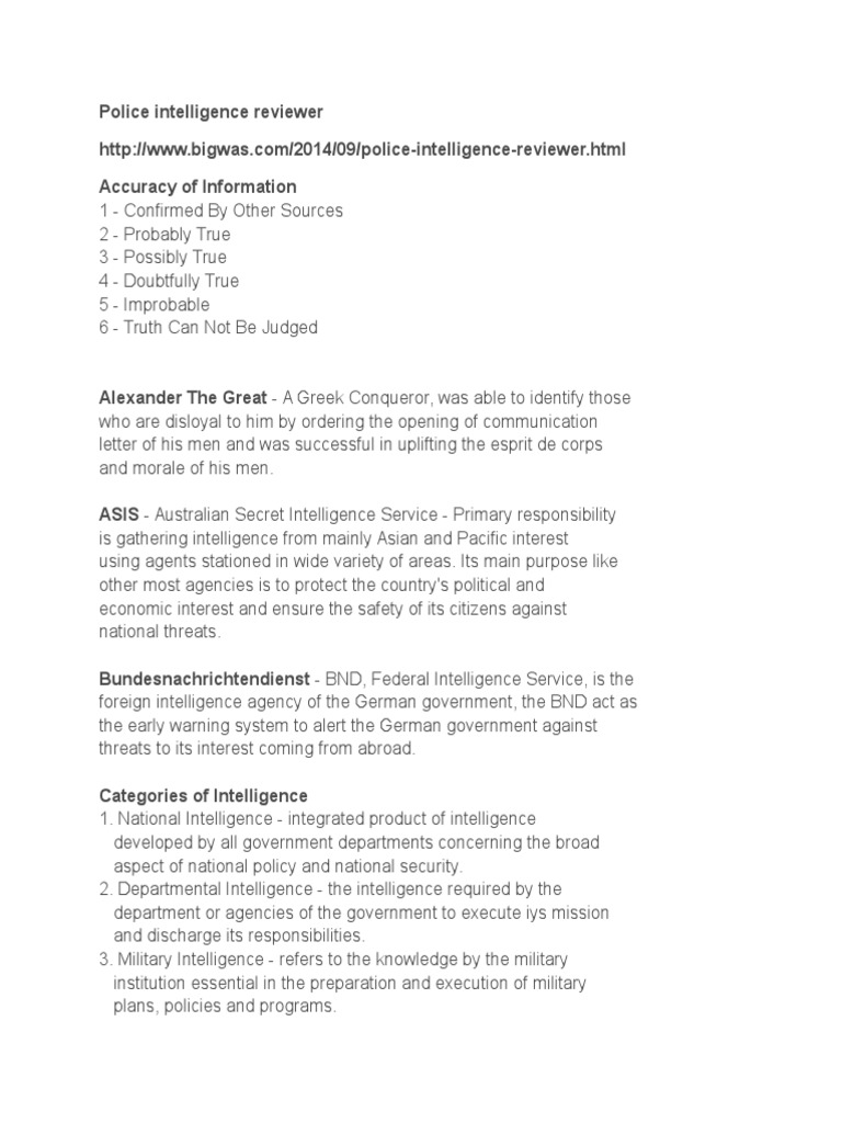 Police Intelligence Guide | PDF | Counterintelligence | Espionage