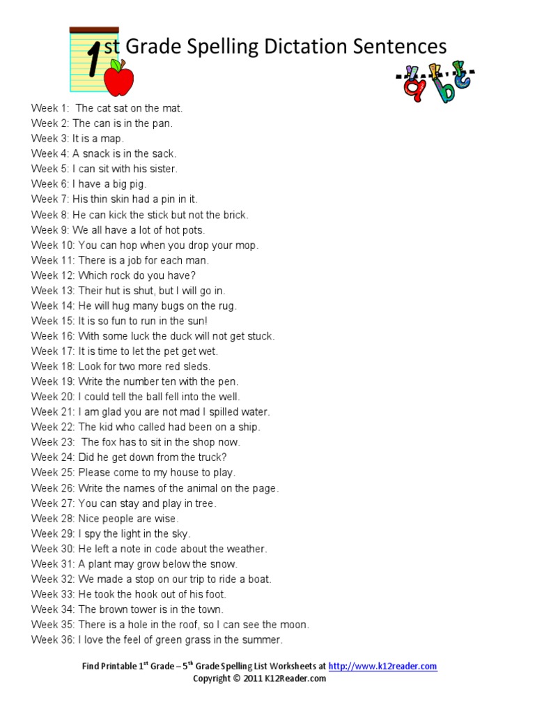 First Grade Spelling Dictation | PDF