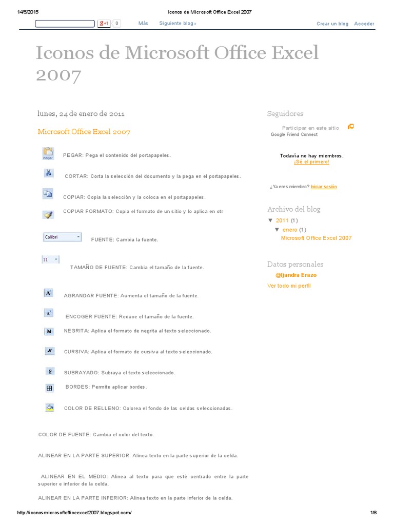 Iconos de Microsoft Office Excel 2007 | PDF | Microsoft Excel | Tabla ...