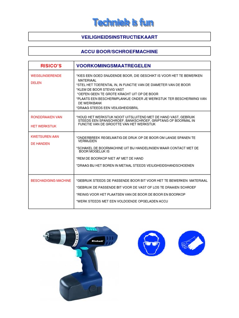 Veiligheidsinstructiekaart Accu Boormachine | PDF