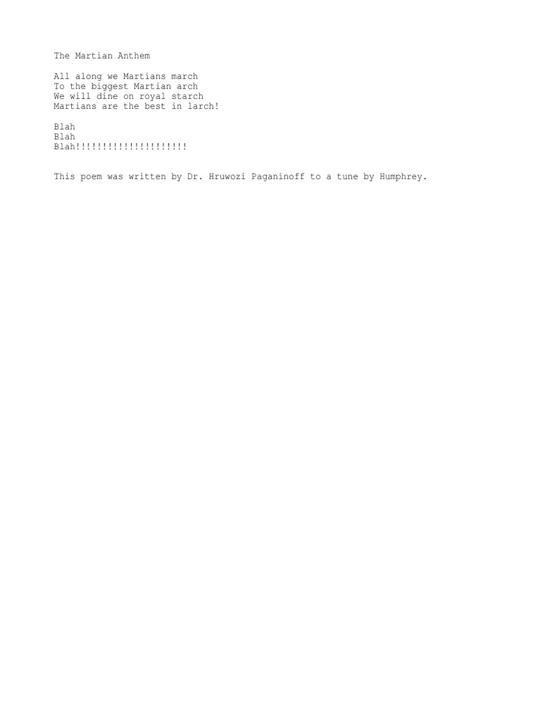 Martian Anthem by Dr. Paganinoff | PDF | Poetry