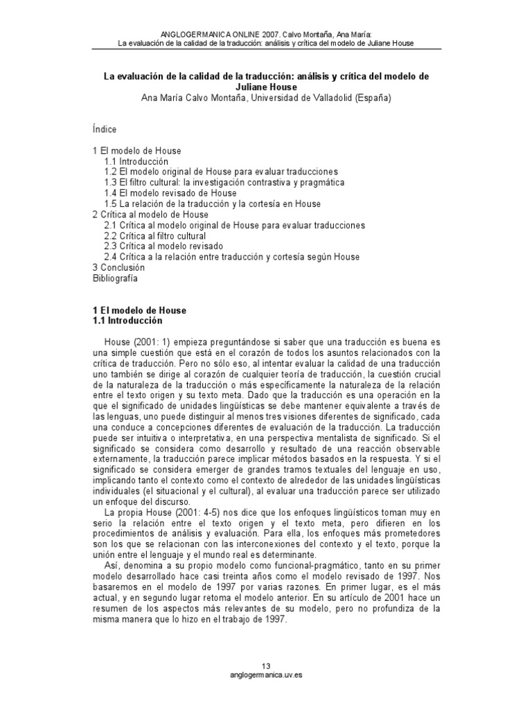 An Analysis and Critique of Juliane House's Model for Evaluating ...