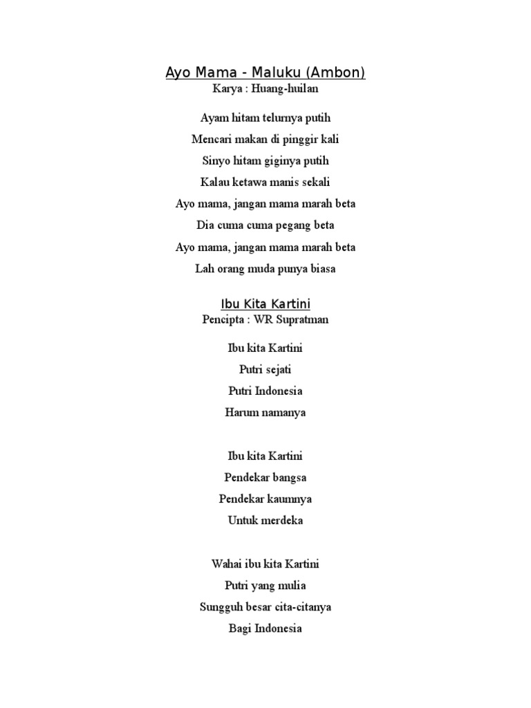 Lirik Ayo Mama | PDF
