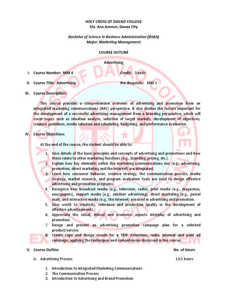 Advertising Course Outline | PDF | Advertising | Marketing