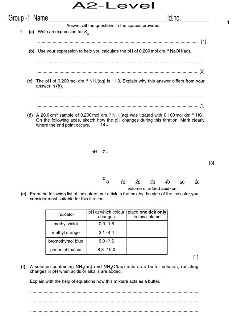 A2 Level Test - 1 | PDF | Ph | Buffer Solution