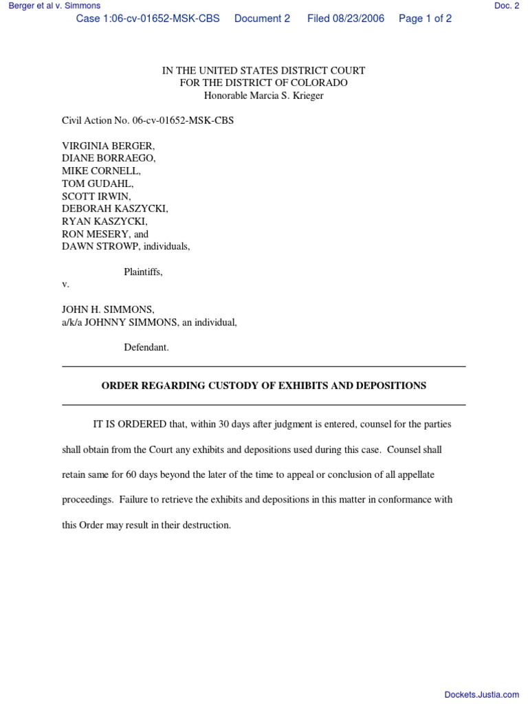 Berger Et Al v. Simmons - Document No. 2 | PDF