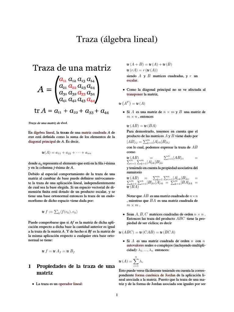 Traza (Álgebra Lineal) | PDF | Matriz (Matemáticas) | Análisis funcional