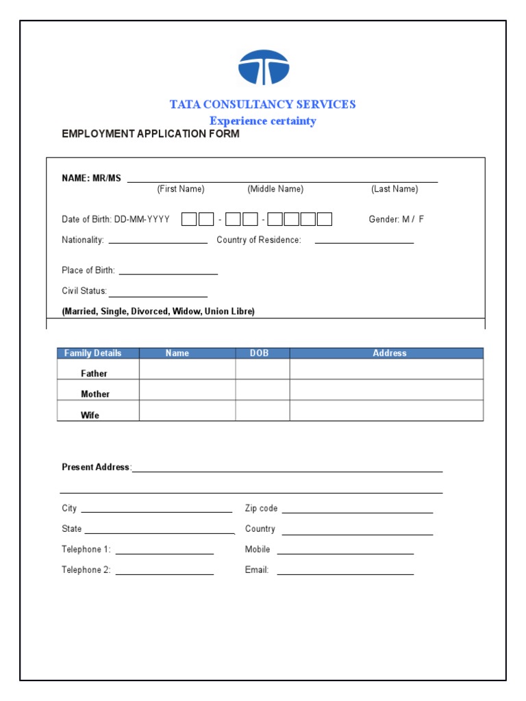 TCS Application Form | PDF