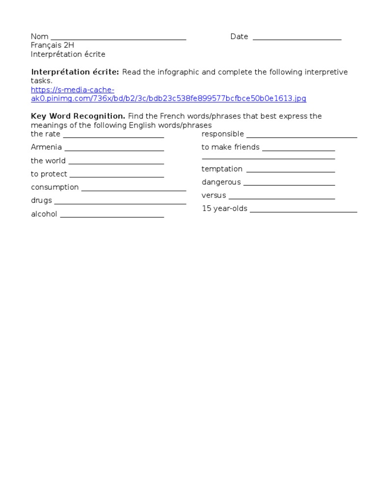 French 2H Written Interpretation Tasks | PDF