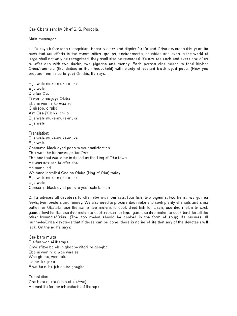 Ifa Messages for Ose Obara Devotees | PDF | Religion And Belief