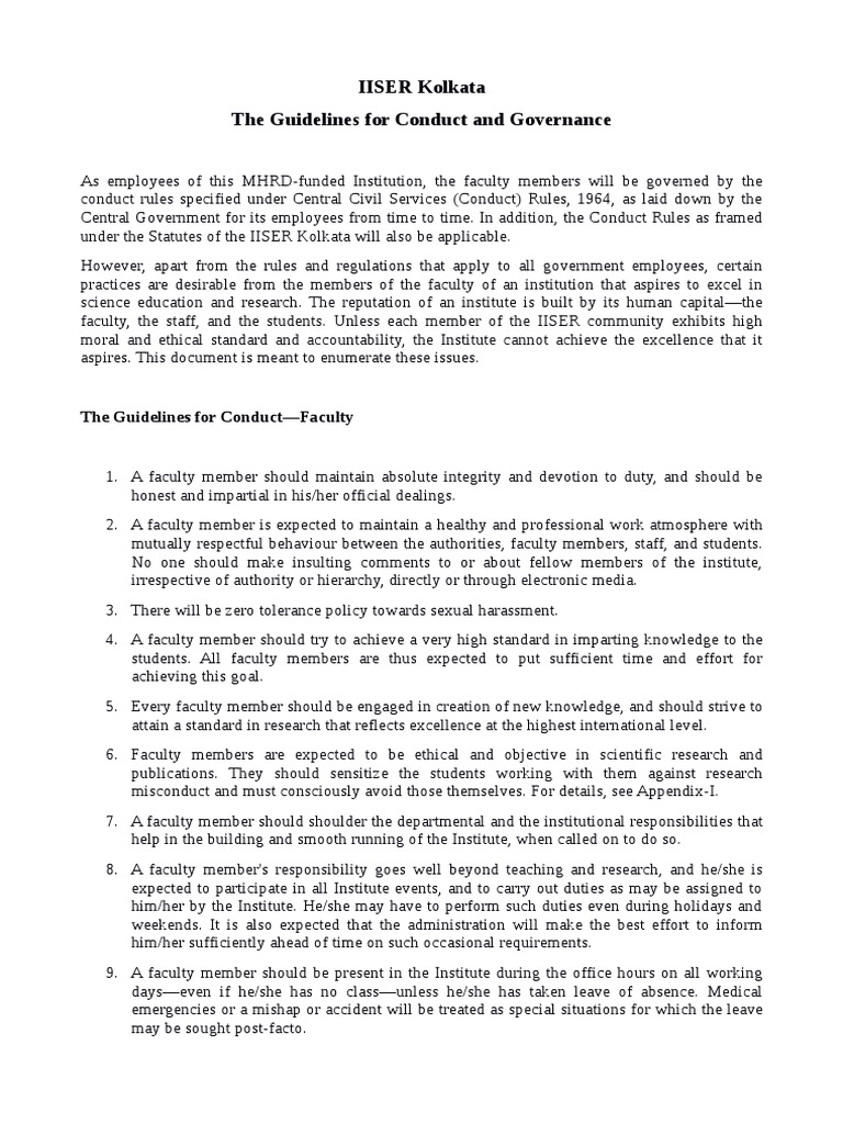 IISER Kolkata Faculty Conduct Guidelines | PDF | Thesis | Scientific Method