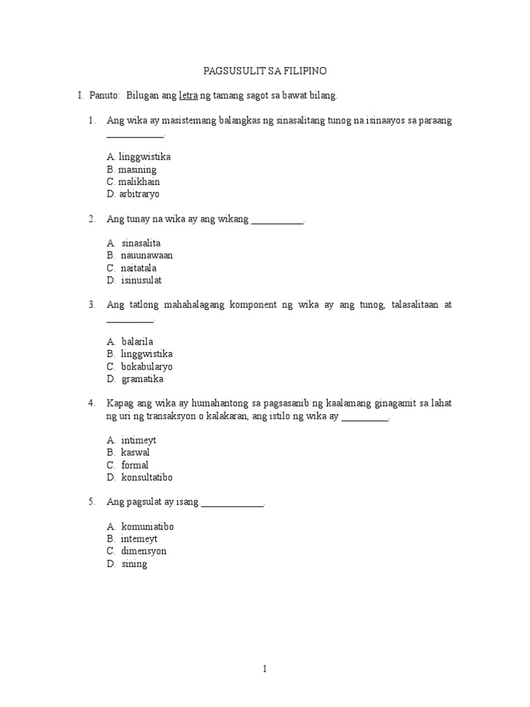 50 Item Test - Let Filipino | PDF